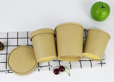 China Plain Kraft Wooden Brown Pulp PLA Coated Paper Soup Bowl With Paper Lid for sale