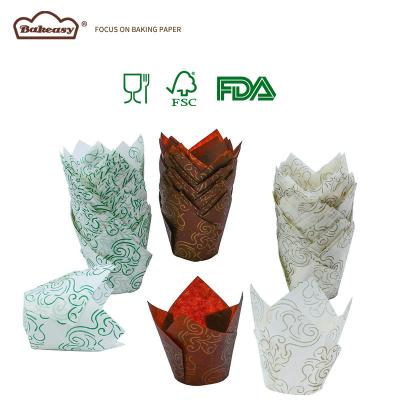 China Tulip Shape Muffin Baking Paper Cups  Disposable Decorative Cake Paper Holders for Birthday Wedding Bakery Supplies for sale