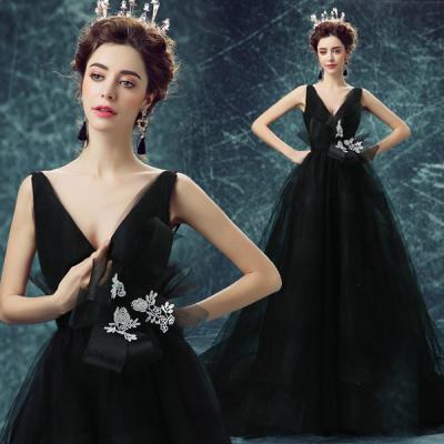China Sexy Deep V Neck Backless White Flower Sashes Gorgeous Evening Dress TSJY107 for sale