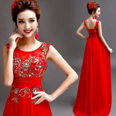 China Red Tank Sleeveless Embroidery Flower Toast Dress Gorgeous Evening Dress TSJY099 for sale