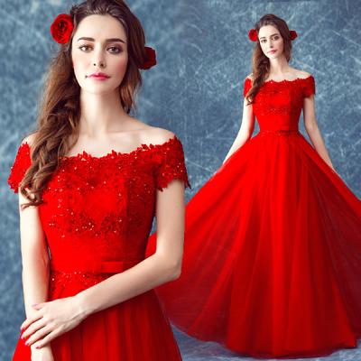 China Red Flower And Lace Off The Shoulder Gorgeous Evening Dress TSJY090 for sale