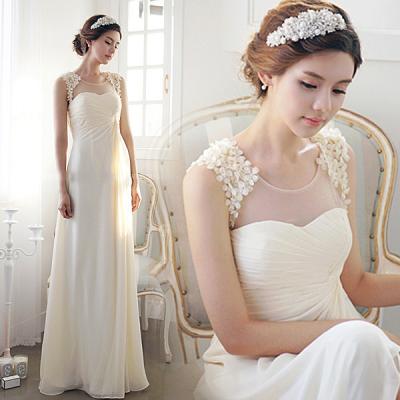 China Lace Shoulder Chiffon Light Green Evening Dresses TSJY047 for sale