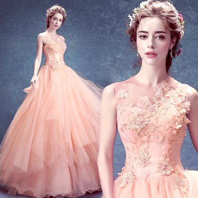 China Light Orange Multi Layer Appliques And Beaded Elegant Evening Dresses TSJY024 for sale