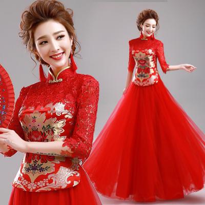 China Red Embroidery High Neck Elegant Evening Dresses TSJY019 for sale