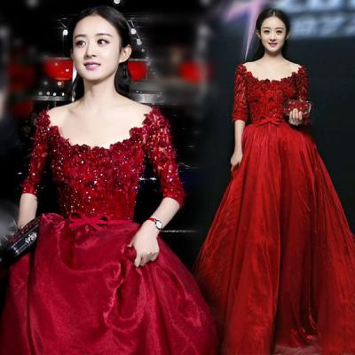 China Wine Red Half Sleeves Grace Evening Dresses TSJY018 for sale