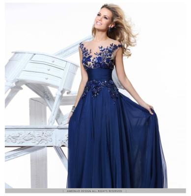 China Chiffon Long Section Bridesmaid Dress Double Shoulder Straps Beading Sash Toast Dress for sale