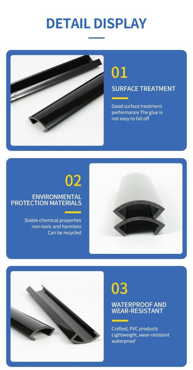Black Semicircular Building Profile PVC Decorative Cover Extrusion Profiles