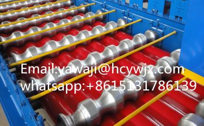 China Hydraulic Glazed Steel Tile Roll Forming Machine With CR12 Cutter Material And 0.3-0.6mm Material Thickness for sale