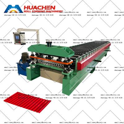 China Máquina automática de formación de rodillos de techo de hierro corrugado con accionamiento de cadena para la producción de material PPGI / GI en venta
