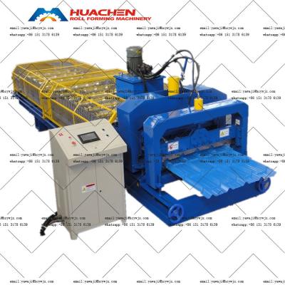 China Duurzame keten aandrijving Trapeziumkleur glazen daktegel rolvormende machine met een asdiameter van 70 mm Te koop