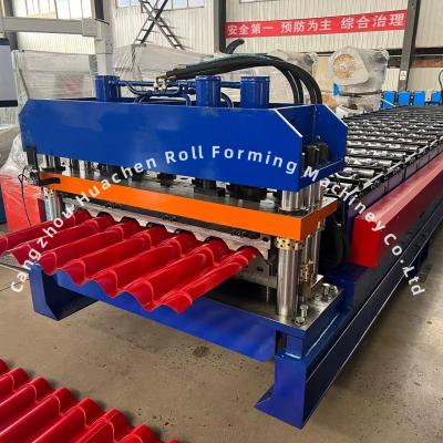China Customizable Glazed Tile Roll Forming Machine with 18 Stations and Chain Drive for Steel Roof Step Tile Production for sale
