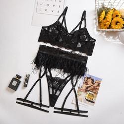 China Erotic Polyester Sexy Bodysuit Lingerie Feathers S-L Black Lace Bodysuit Lingerie for sale
