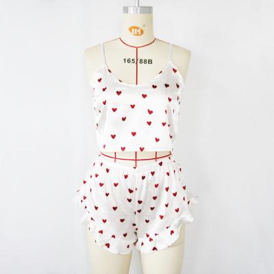 China De zoete Leuke Sleeveless Korte Nachtjapon plaatst de Sexy Zachte Pyjama van het Satijnhart voor Vrouwen Te koop