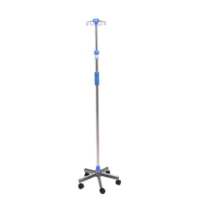 China Competitive Stainless steel adjustable height hospital use iv pole 2 hooks for sale