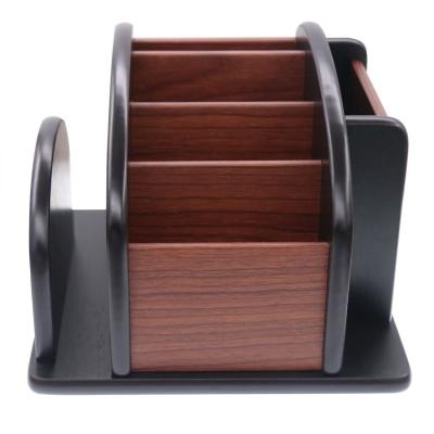 China 6 Compartment Wood Desk Organizer , Rotating Office Supply Organizer for sale