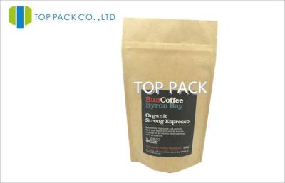China Brown Kraft Paper Custom Printed Coffee bags Zip Lock 100g , Stand up pouch for sale