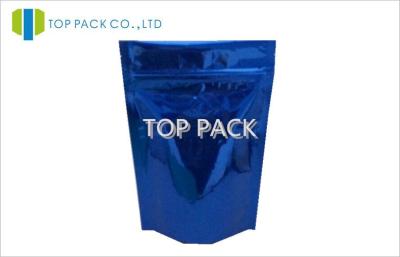 China Full Shining Blue Stand Up Zipper Pouch Bags Plastic Gas Barrier , PET / VMPET / PE for sale