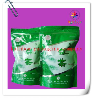 China Ziplock Bottom Gusset Plastic Bag Packaging , Green Tea Packaging Bag for sale