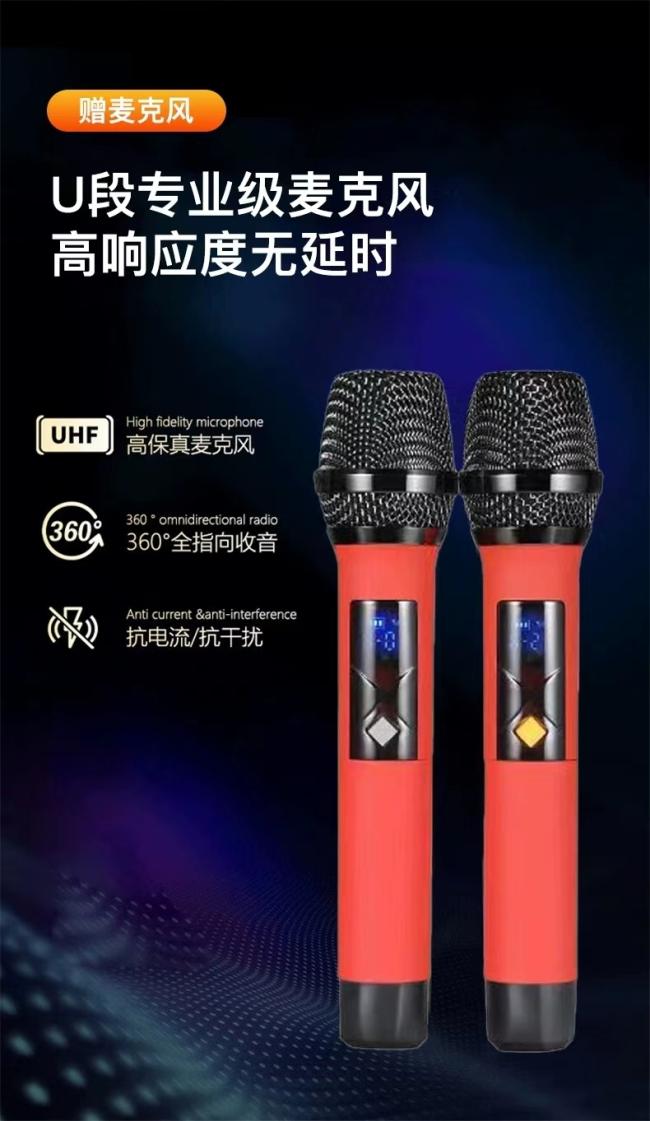 Stylish design of V1 Karaoke Projector with wooden and fabric accents