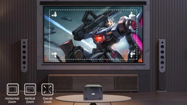 Ehomm T1 projector displaying high-resolution karaoke lyrics