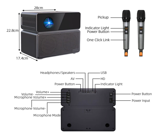 Ehomm T1 projector Android karaoke system interface