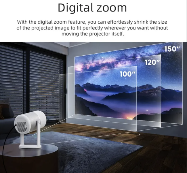 Android 11 interface on projector screen