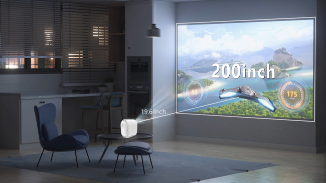 C1 Mini Projector showing Android 11 interface and connectivity options