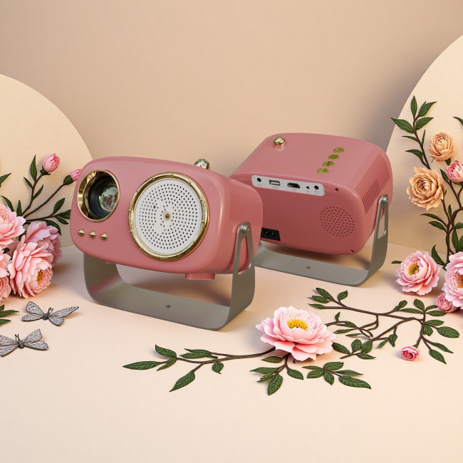 Ehomm K2 Pink Mini Projector showing flexible projection capabilities