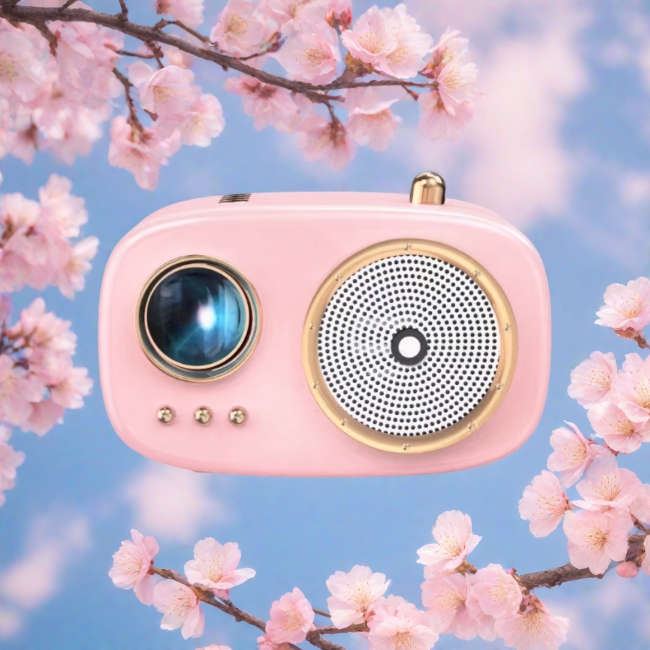 K2 Pink Mini Cube Portable Projector showing compact design and projection capabilities