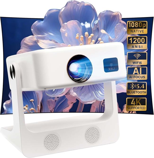 Ehomm D1 White FHD Projector showing streaming interface