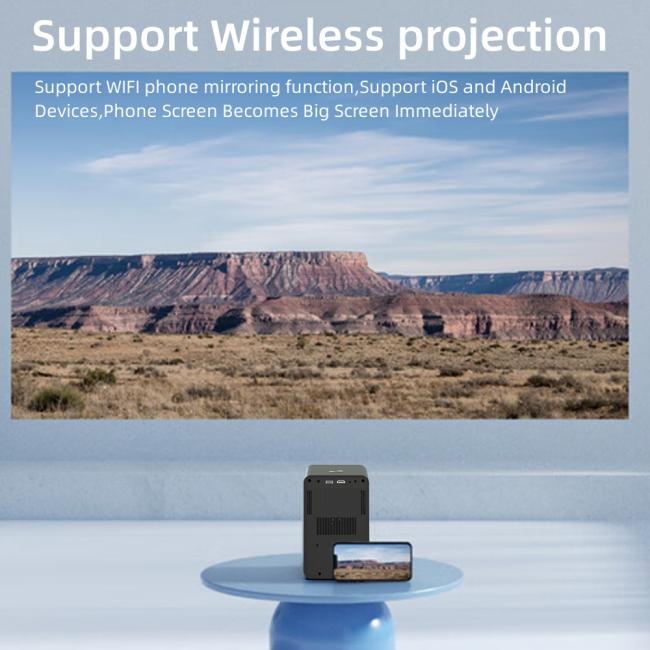 F6 projector displaying Android smart system interface