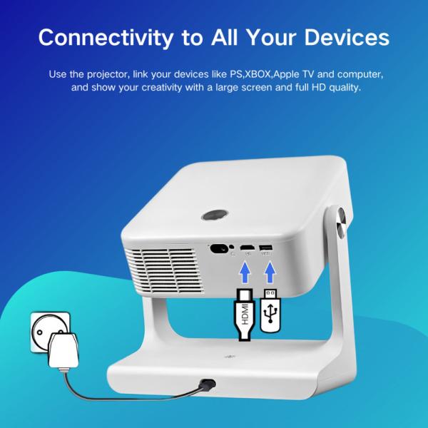 Quality D1 White FHD Android Smart Projector Auto Focus Rotating Flip Video Movie for sale