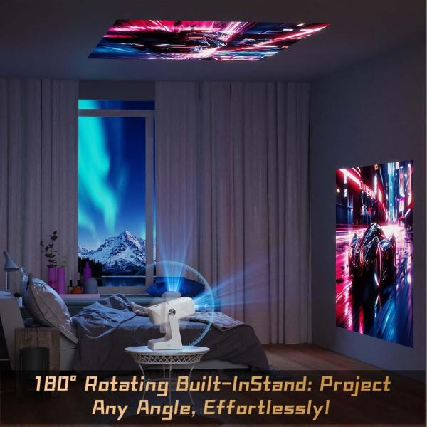 Quality D1 White FHD Android Smart Projector Auto Focus Rotating Flip Video Movie for sale