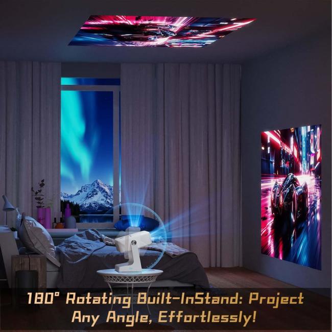 Projector showing 180° flip hover design in action