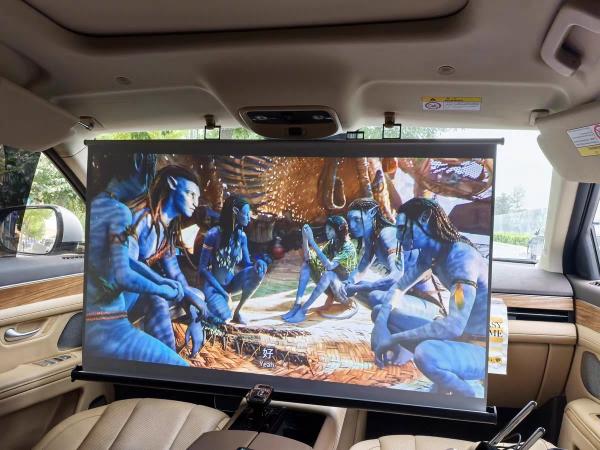 Quality Drive & View Pro In-Car Cinema System with 40-60 Inch Screen, Universal Headrest Mount, and Short-Throw Compatibility for sale