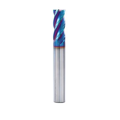 China Moinho de extremidade azul Nano do carboneto das flautas HRC65 do revestimento 4 para o cortador de trituração de aço duro do CNC à venda
