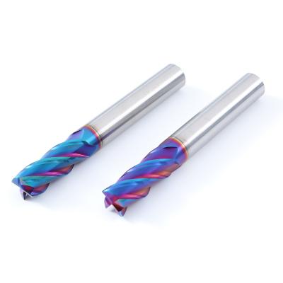 China Moinho de extremidade azul Nano do carboneto das flautas HRC65 do revestimento 4 para o cortador de trituração de aço duro do CNC à venda