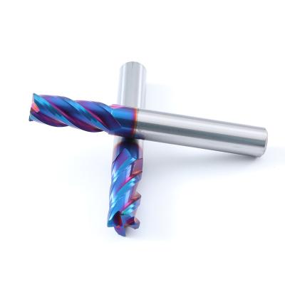 China Moinho de extremidade azul Nano do carboneto das flautas HRC65 do revestimento 4 para o cortador de trituração de aço duro do CNC à venda