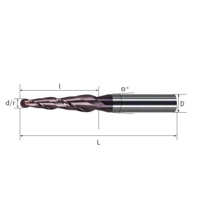 China Fuchsia Coated Cnc Carbide Taper 1mm Ball Nose End Mill Cutters 55HRC for sale