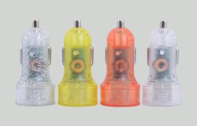 China 5v 2.1A Transparent Dual Universal USB Car Charger For Smart Phone for sale
