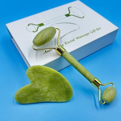Jade Roller Gua Sha Set per la cura della pelle Pacchetto Verde Xiuyan Massaggio Faciale Bellezza Salute