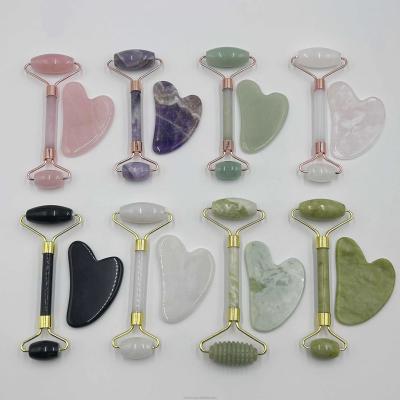 Cina Cura facciale della pelle a doppia testa Roller di giada e amatista Gua Sha per il ringiovanimento del viso in vendita