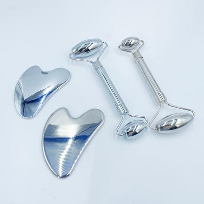 Cina Massaggio del viso per la sanità Roller oro in acciaio inossidabile Gua Sha Set per collo e viso in vendita