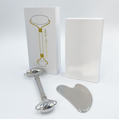 Cina Massaggio del viso per la sanità Roller oro in acciaio inossidabile Gua Sha Set per collo e viso in vendita