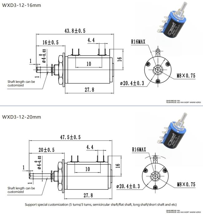 WXD3-12 potentiometer dimensions diagram