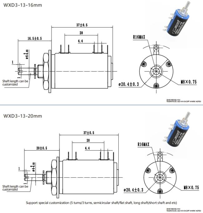 WXD3-13 Potentiometer dimensional drawing