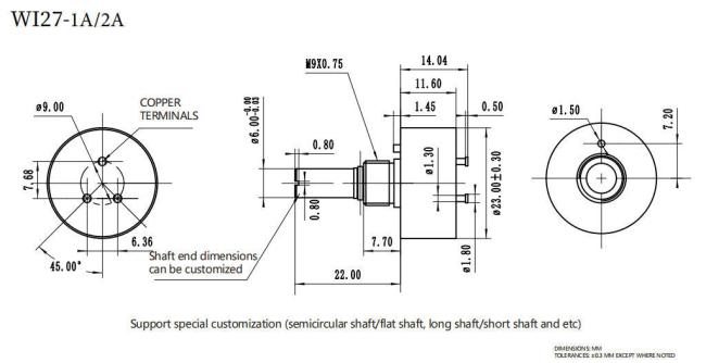 Bochen WI27-1A Potentiometer Dimensions