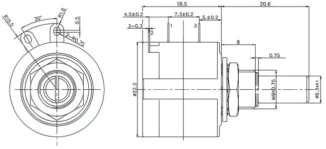 534 Multi-turn Wire Wound Precision Potentiometer dimensions