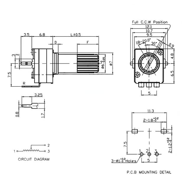 RV09 Potentiometer dimensional drawing