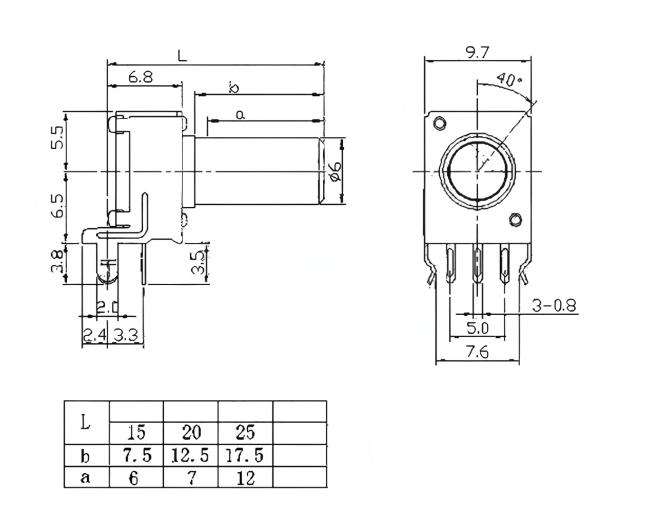RV09 Potentiometer size illustration